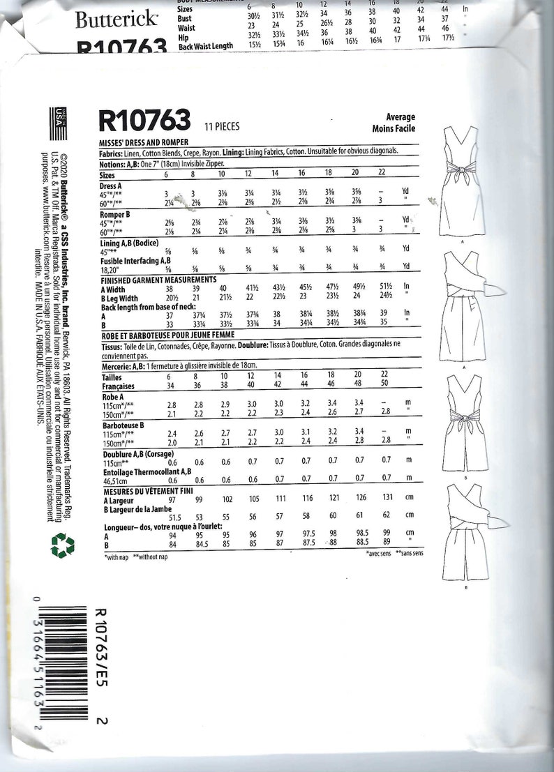 Uncut Butterick Sewing Pattern 10634 10763 6760 Misses Dress - Etsy