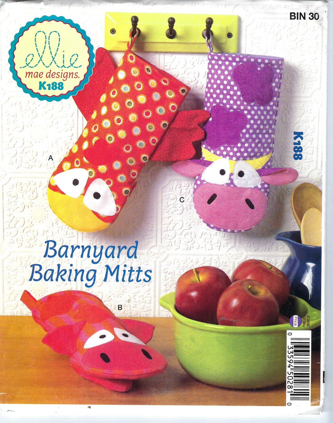 Uncut Kwik Sewing Pattern Sew Kwik Sew Ellie Mae Barnyard Baking Mitt ...