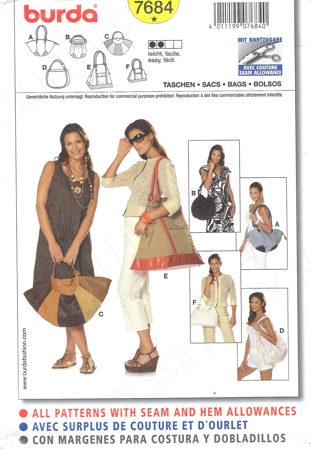 Uncut Burda Sewing Pattern 7684 Bags Sewing Pattern With 6 Variations ...
