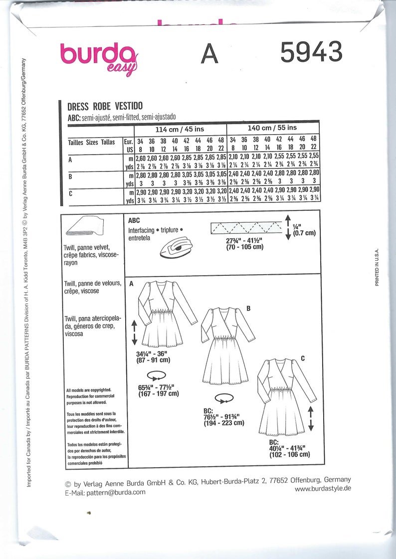 Uncut Burda Style Sewing Pattern 5943 - Dress - Wrap Effect - Swinging ...