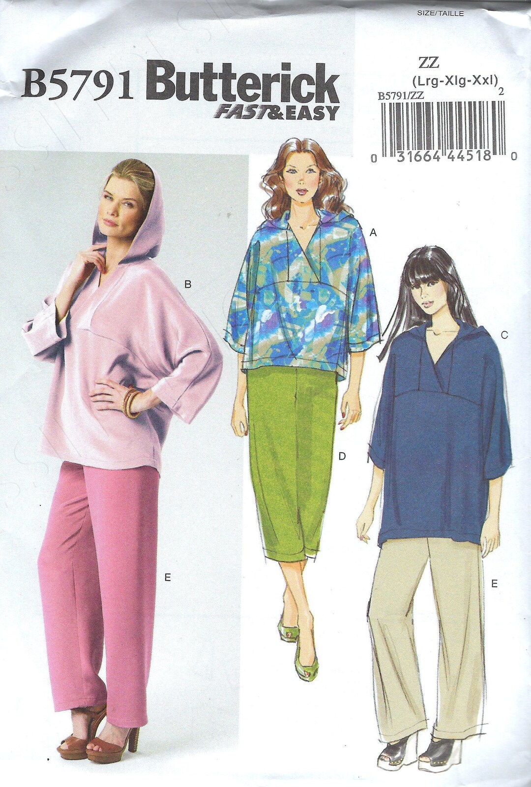 Uncut BUTTERICK Sewing PATTERNS 5791 Plus Size Loose Fitting Top, Tunic ...