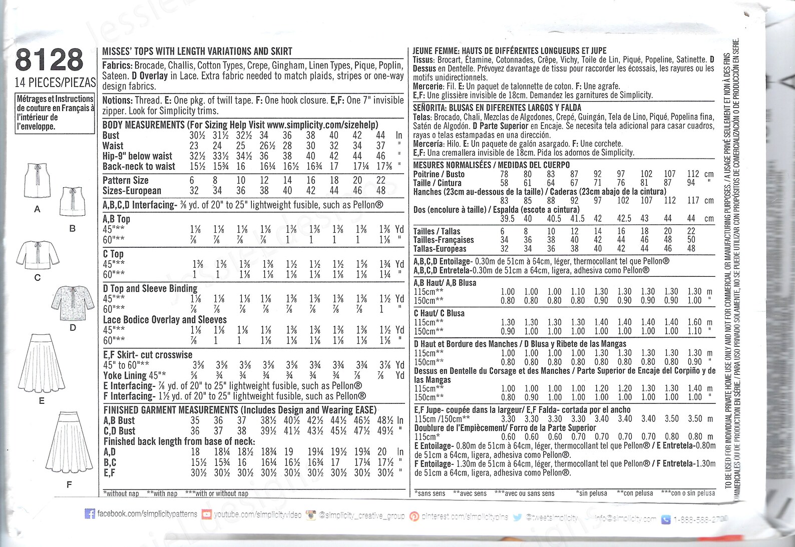 Uncut Simplicity Sewing Pattern 8128 Top and Skirt Women's Uncut Sizes ...