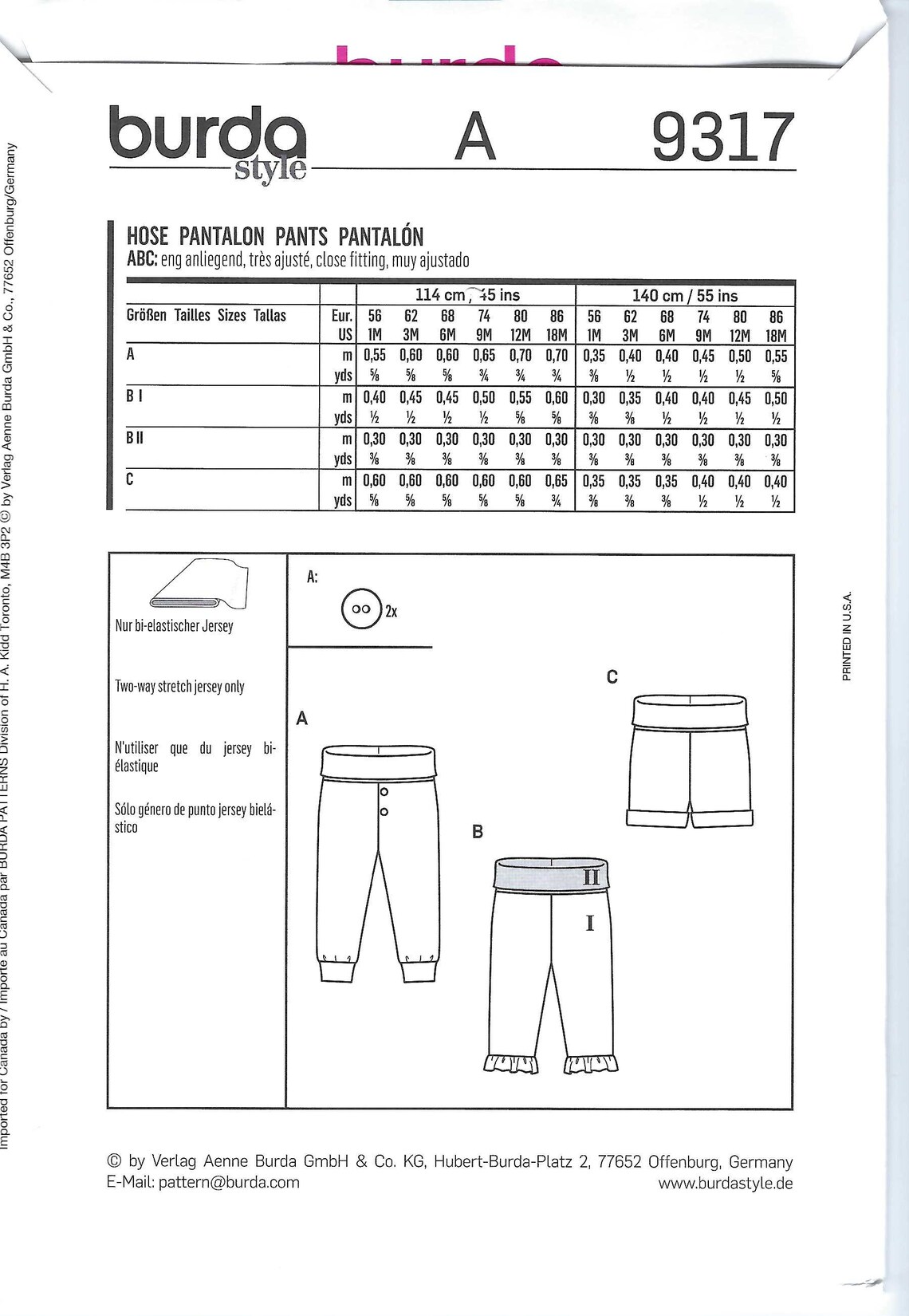Uncut Burda Style Sewing Pattern 9317 Trousers Shorts Ages: 1 - Etsy