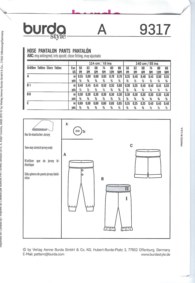 Uncut Burda Style Sewing Pattern 9317 Trousers Shorts Ages: 1 - Etsy