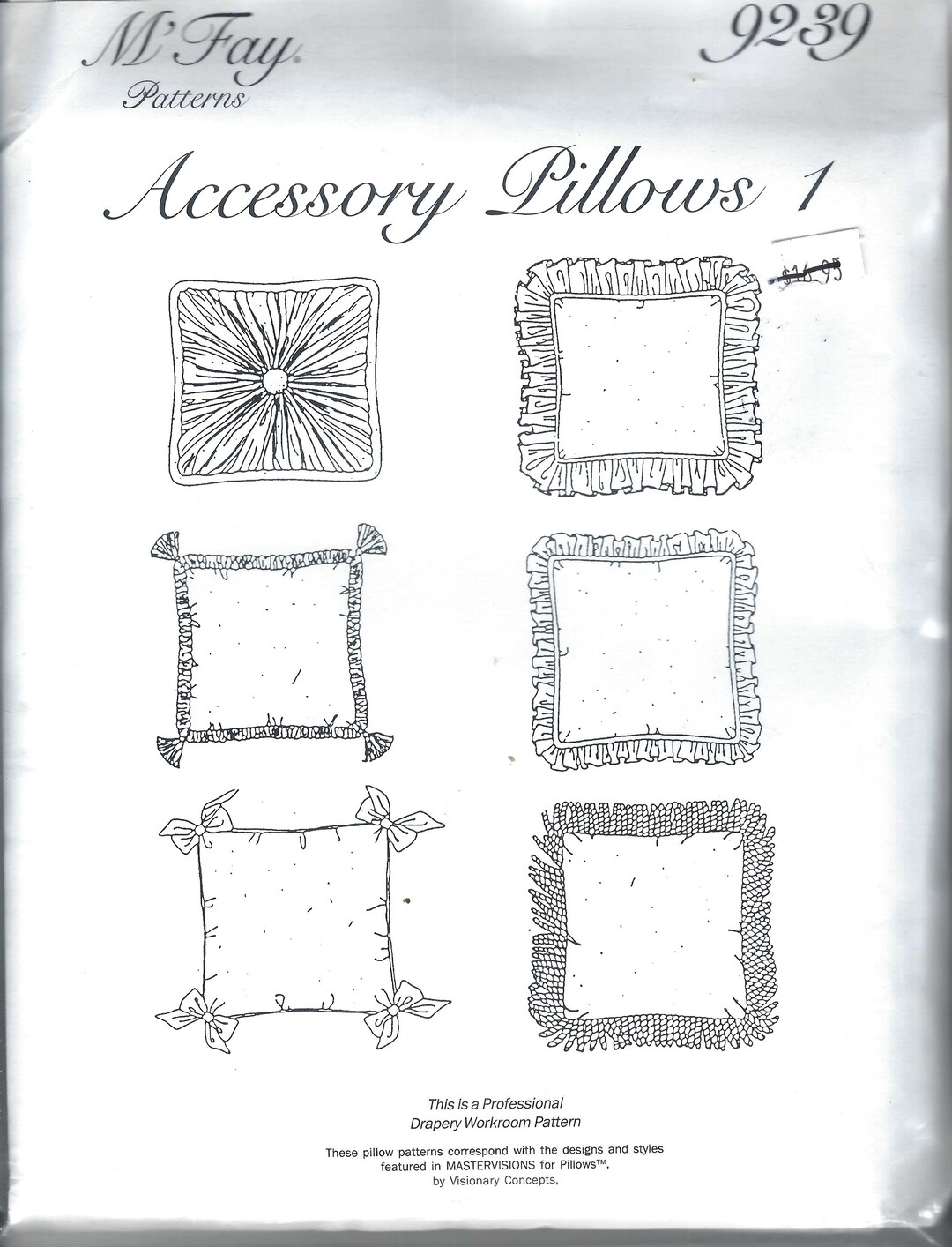 Rare Uncut M Fay Sewing Pattern 9239 Accessory Pillows 1 Factory Folded ...