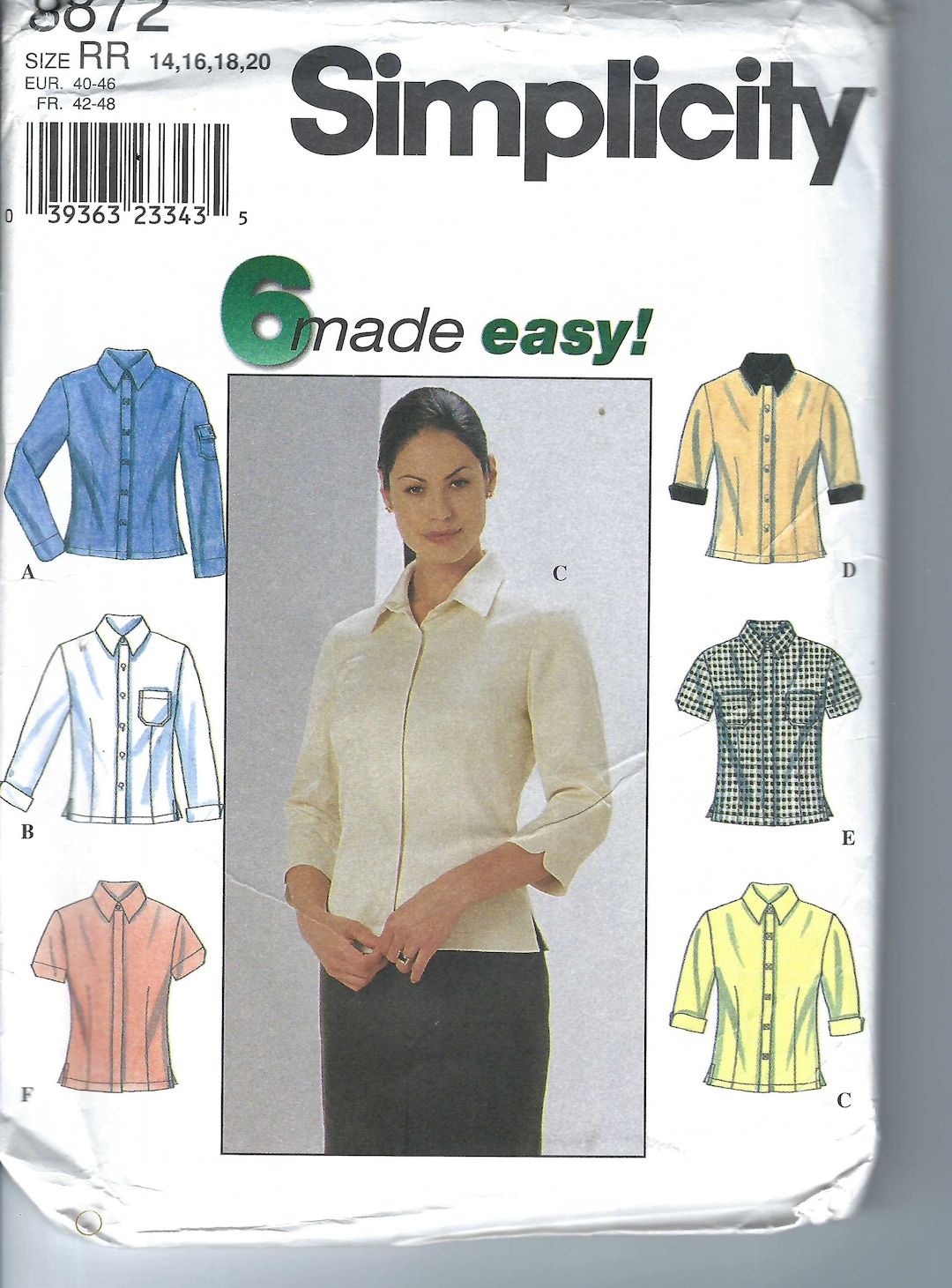 Uncut Vintage Simplicity Sewing Pattern Misses Shirt 6 Styles, Semi ...