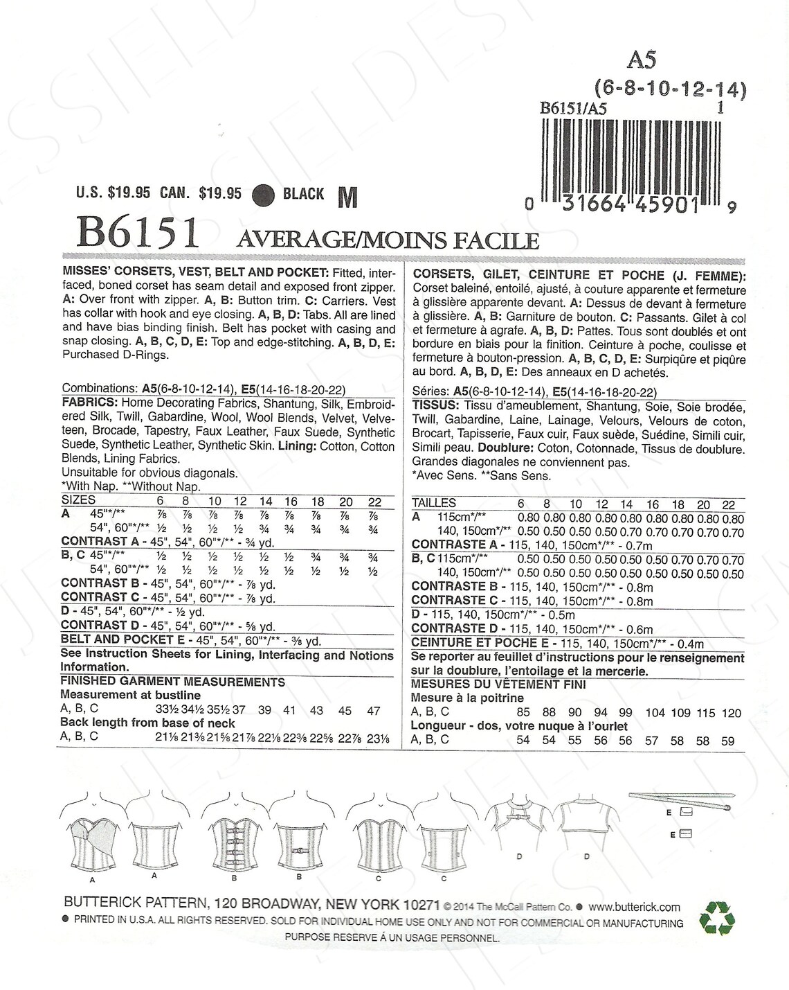 Uncut Butterick Sewing Pattern 6151 Misses' Corsets and - Etsy