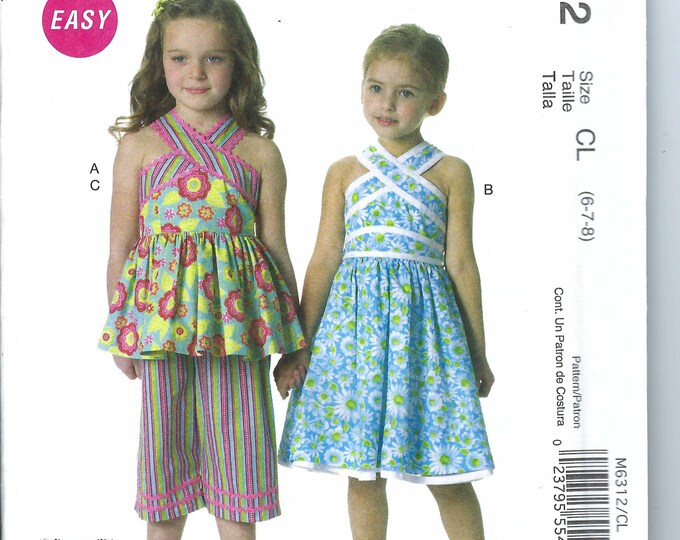 Uncut Mccalls Sew Sewing Pattern 6312 Girls Criss Cross Band Bodice Top ...