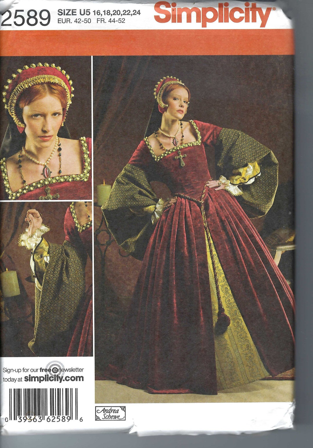 Rare Uncut Simplicity Sewing Pattern 2589 Tudor Renaissance Costume ...