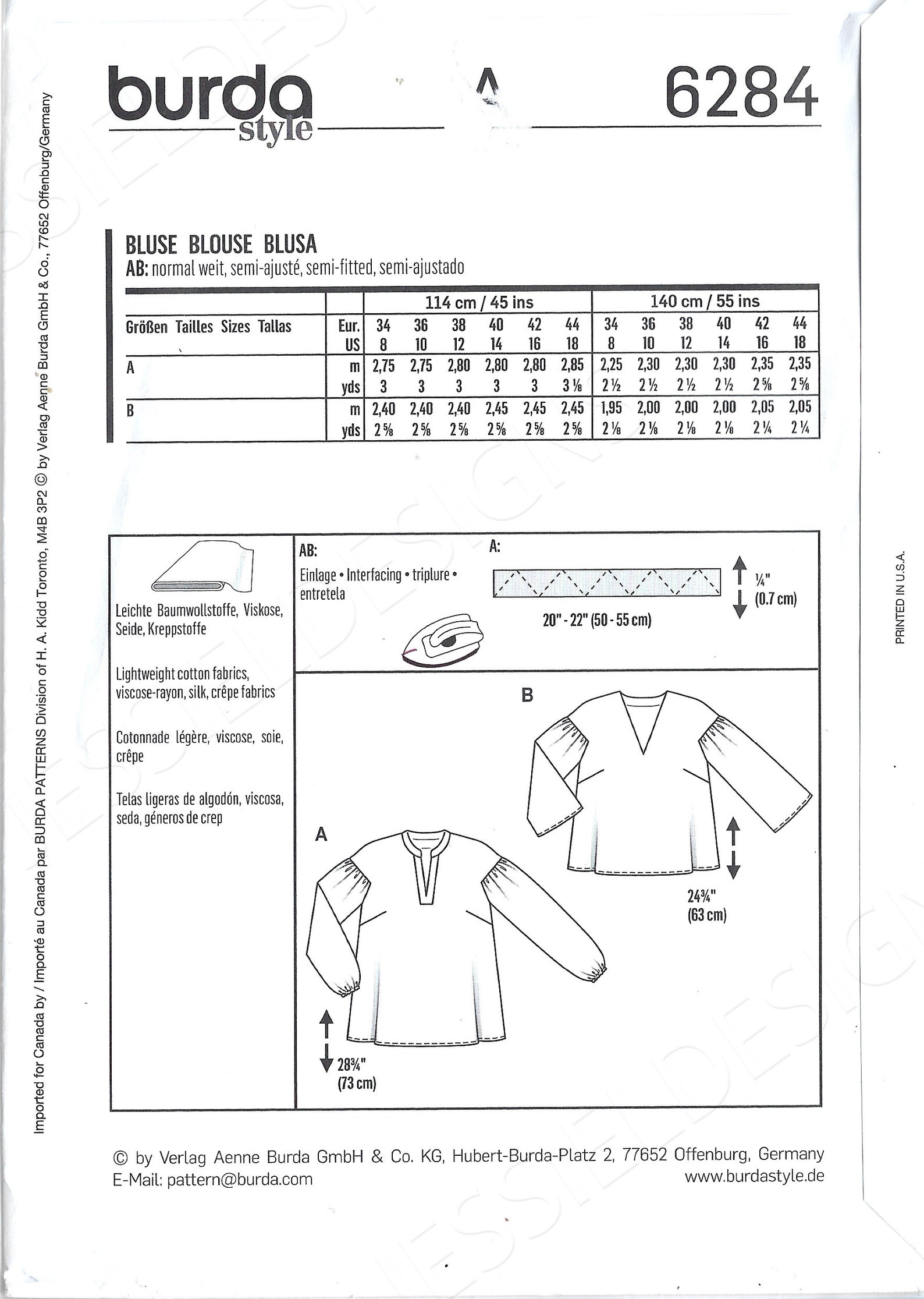 Uncut Burda Style Sewing Pattern 6284 Misses TOP / SHIRT Sz. - Etsy