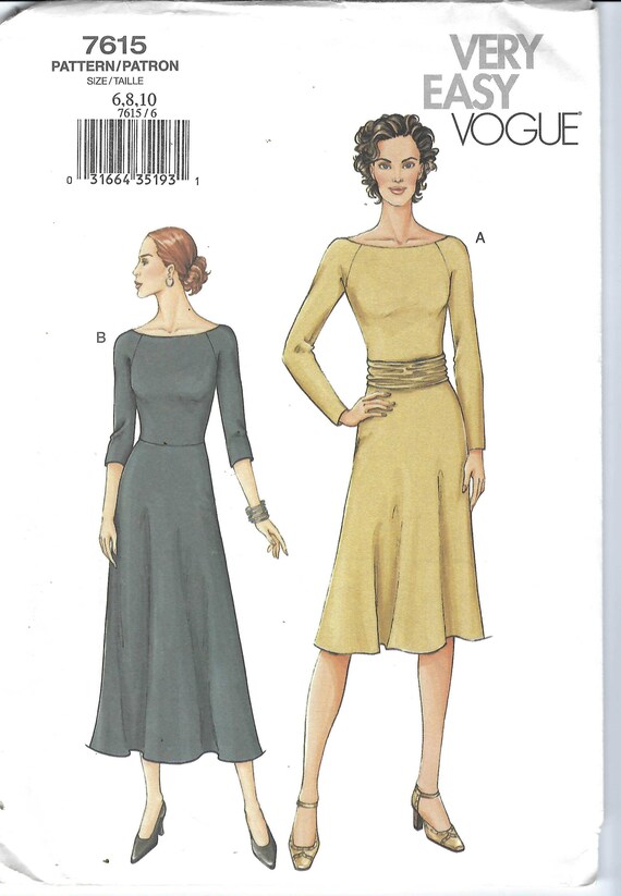 Uncut Vogue Sewing Pattern 7615 Women Dress & Belt Sizes 6-10 - Etsy