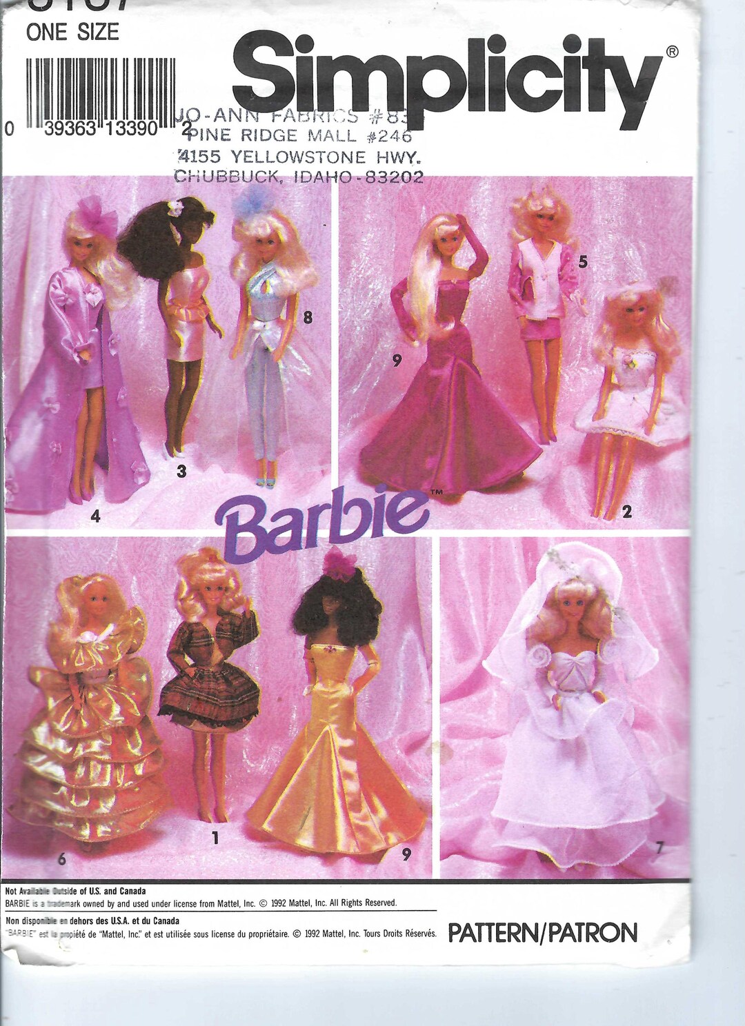 Uncut Vintage Simplicity Sewing Pattern 8157 for Bar Bie Doll Sewing ...