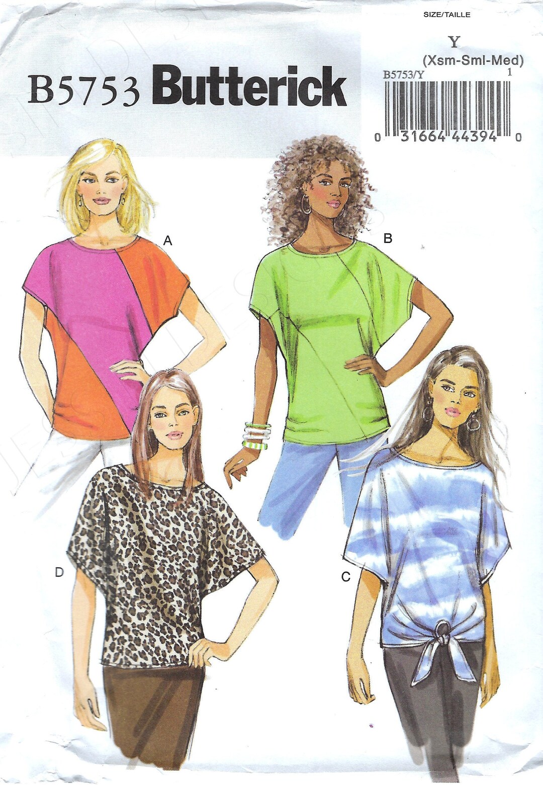 Uncut Butterick Sewing Pattern 5753 Sizes Xsm-sml-med L-xl-xxl /top ...