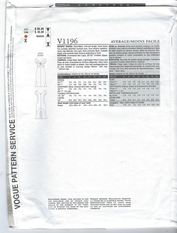 Patterns Uncut, Misses' Dress Sewing Pattern Sizes 6 To 12 or 14 To 20 ...