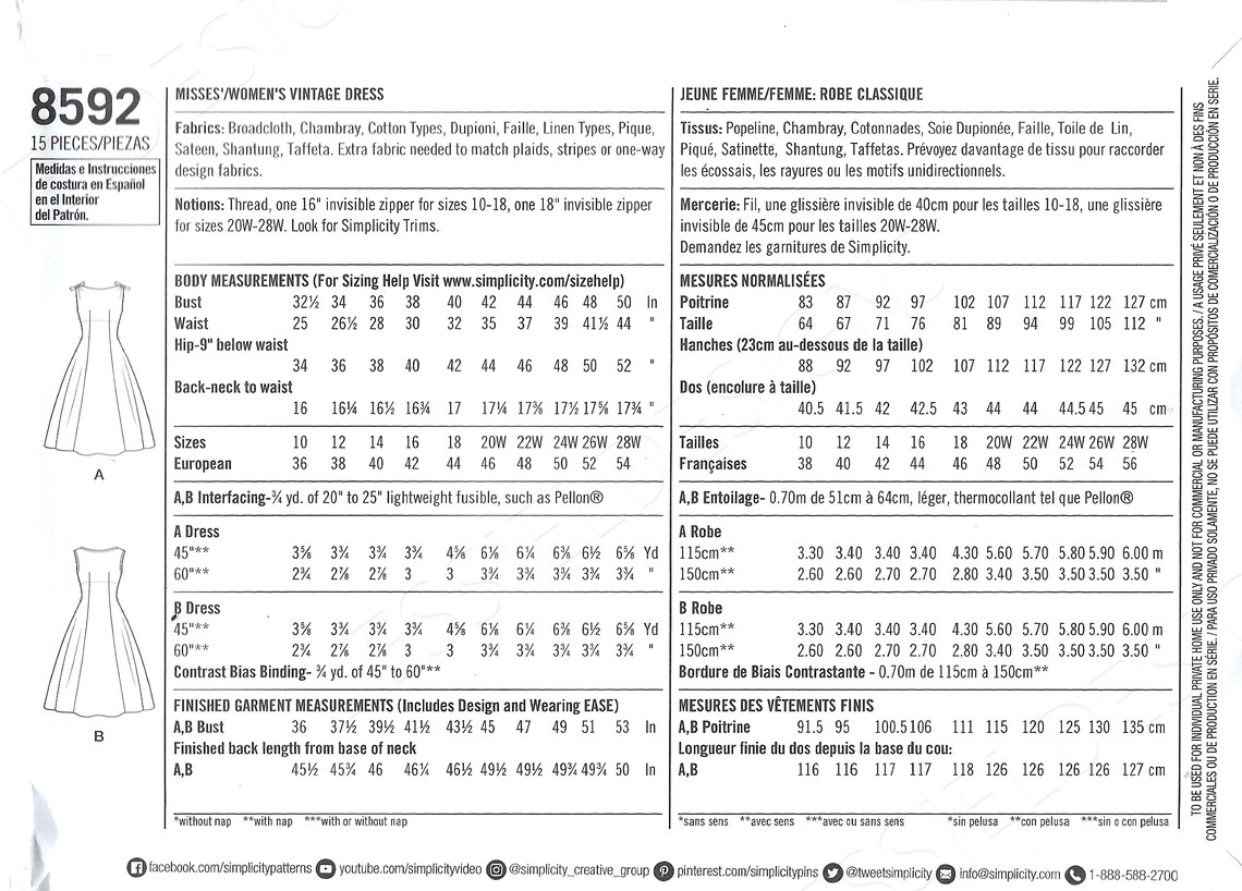 Uncut Simplicity Sewing Pattern 8592 Retro Vintage 1950s Dress With V ...