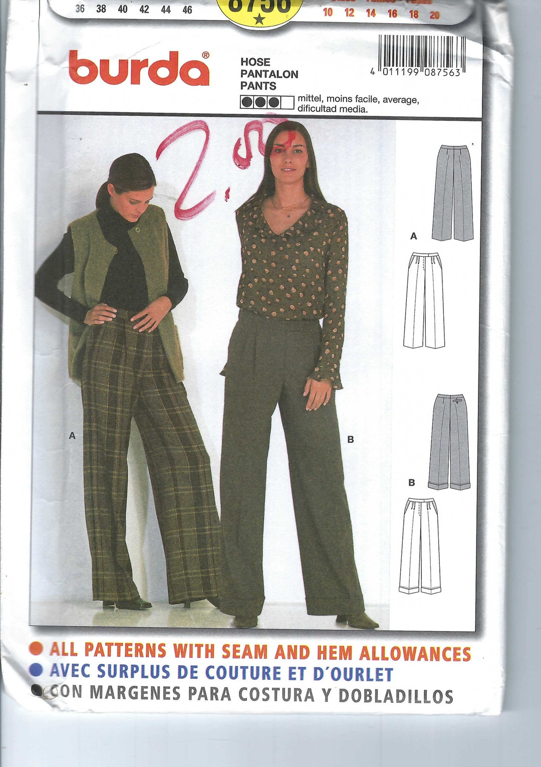Uncut Vintage Burda Sewing Pattern 8756 Women's Sewing Pattern Skirt 10 ...
