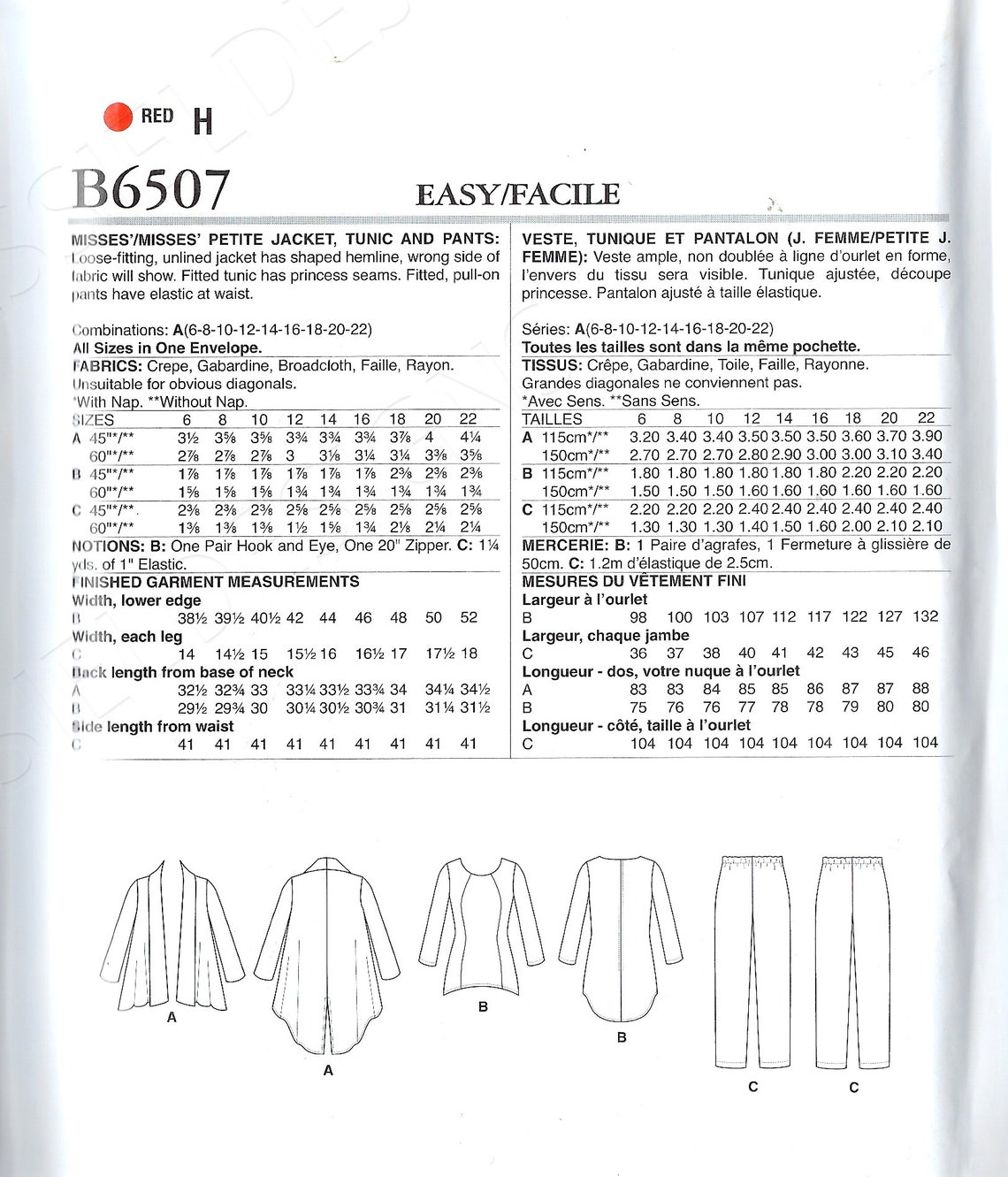 Uncut Butterick Sewing Pattern 6507 Misses'/miss Petite - Etsy