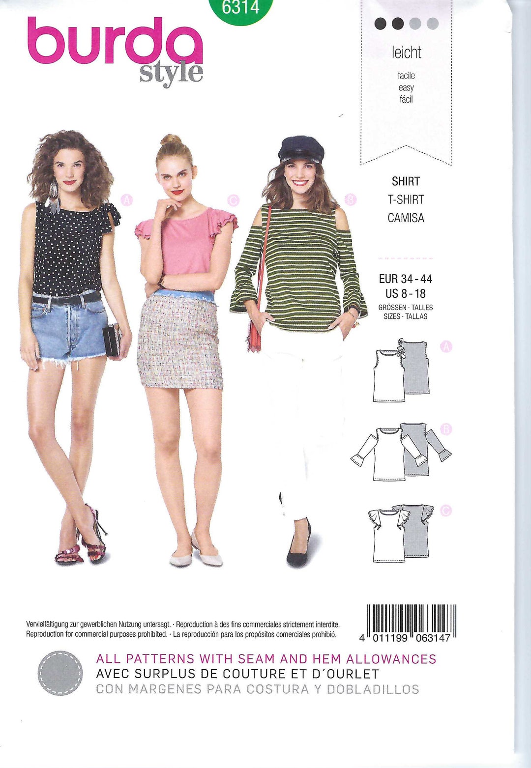 Uncut Burda Style Sewing Pattern 6314 Tops Size 8-18 FF - Etsy