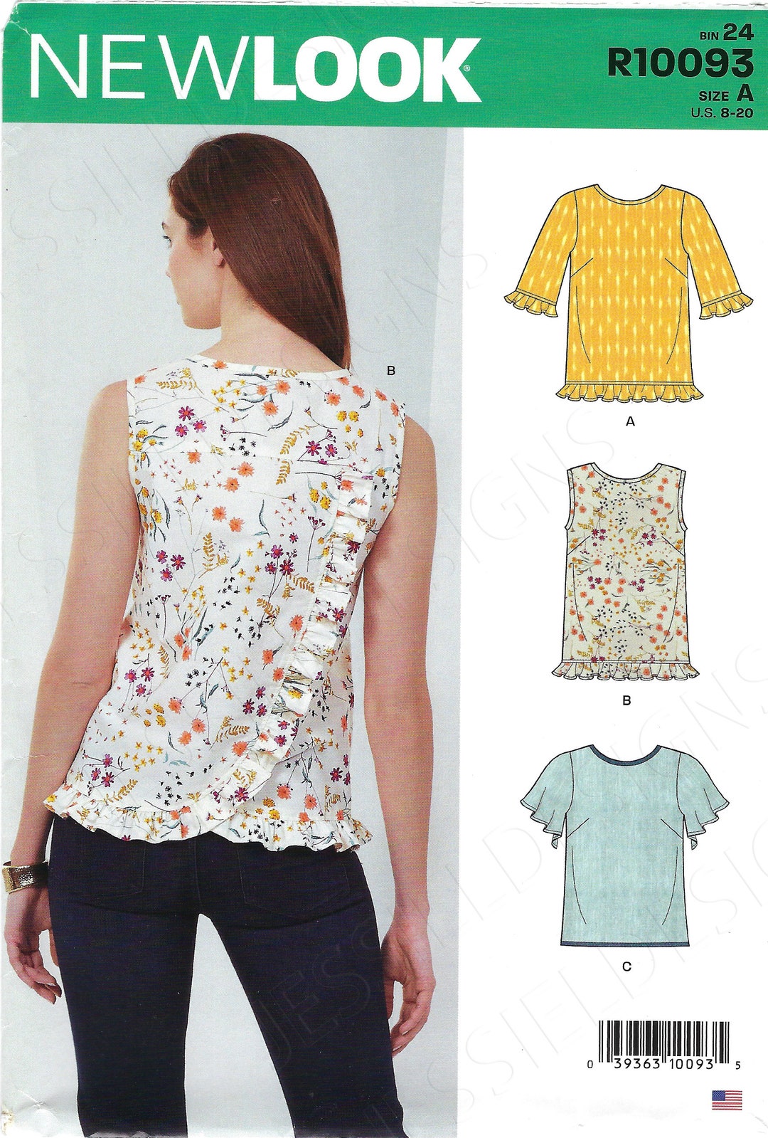 Uncut New Look Sewing Pattern 10093 6622 Misses Tops Back Detail Sizes ...