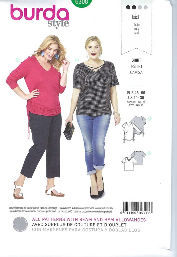 Uncut Burda Style Sewing Pattern 6308 Tops 20-30 FF - Etsy