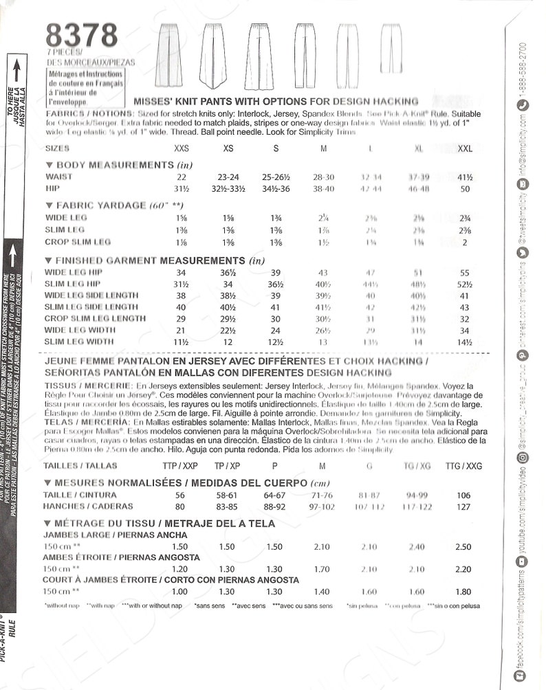 Uncut Simplicity Sewing Pattern 660 947 8378 A Hacking Pants Variations ...