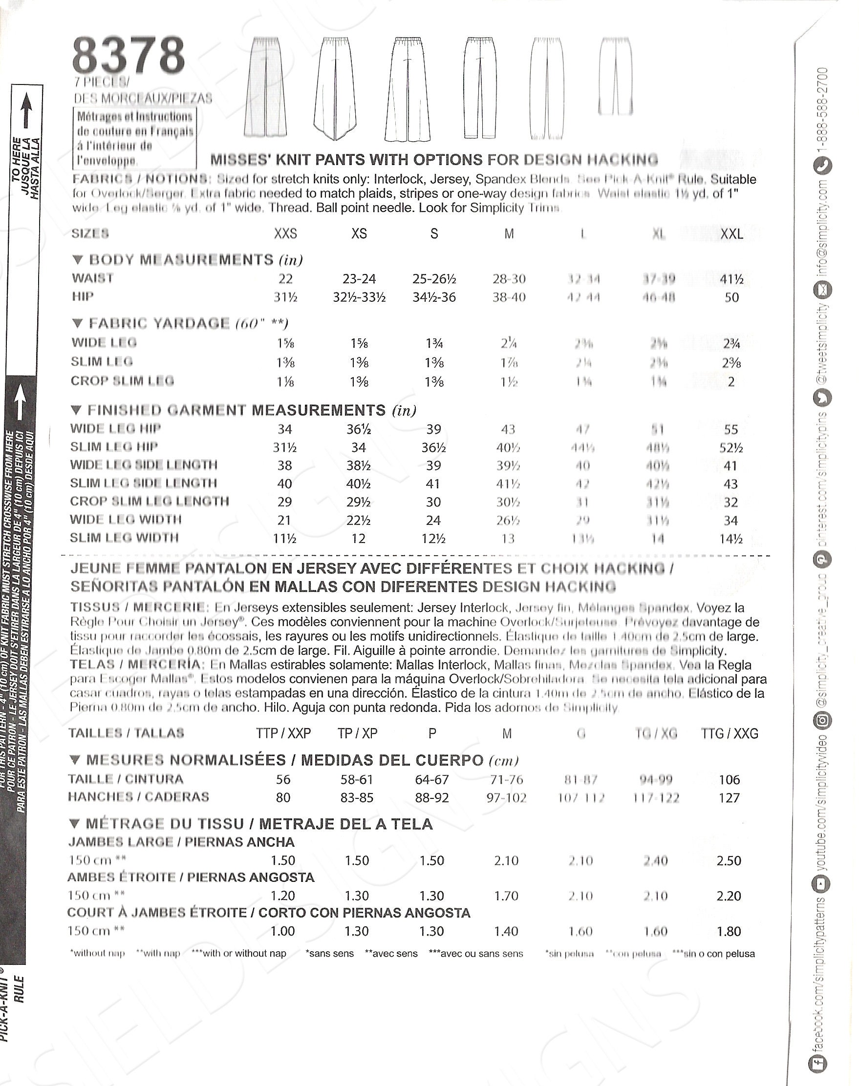 Uncut Simplicity Sewing Pattern 660 947 8378 A Hacking Pants Variations ...