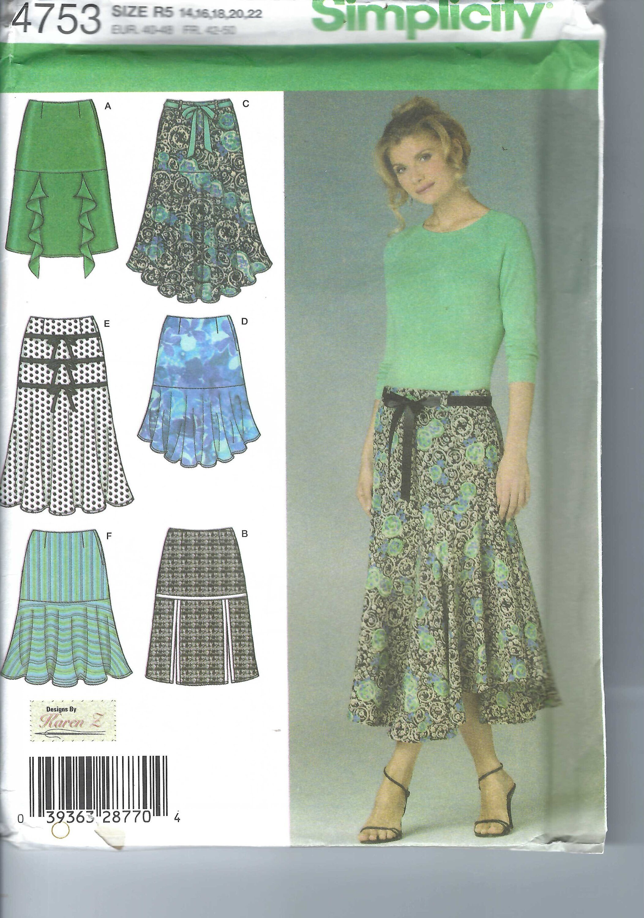 Uncut Simplicity Sewing Pattern 4753 Skirt Pattern Flounce Variations ...