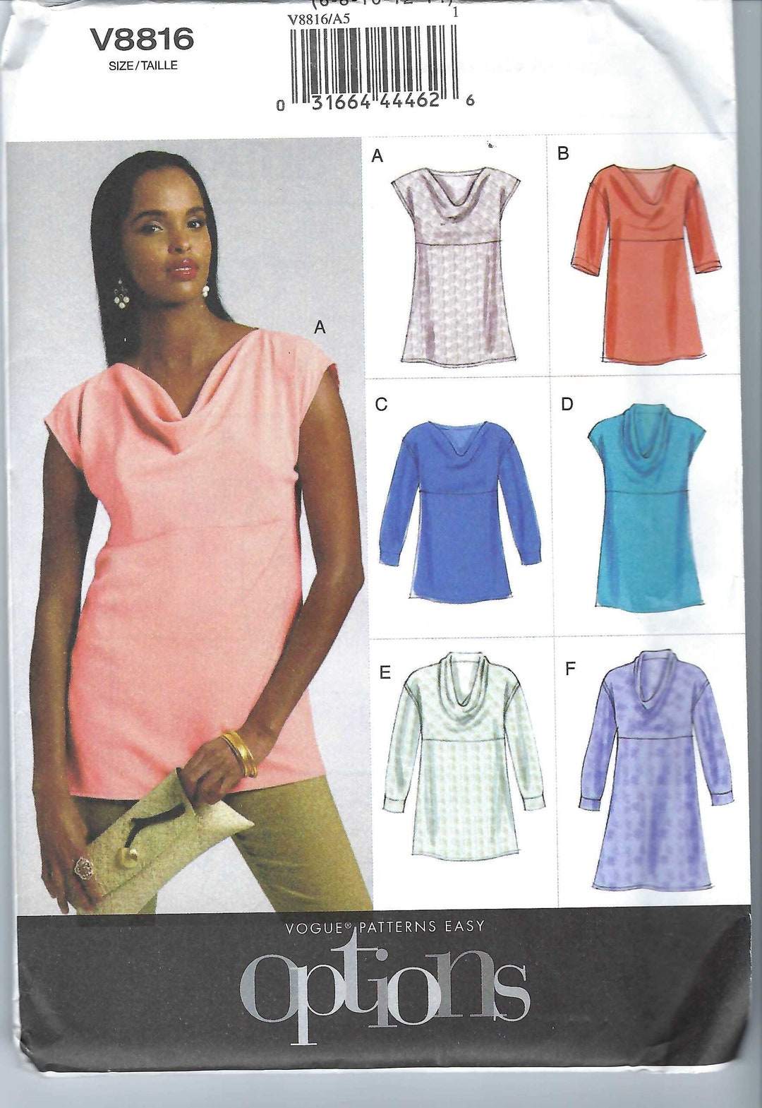 Uncut Vogue Sewing Pattern 8816, Misses Top and Tunic, Sizes 6, 8, 10, 12, 14 14-22 FF - Etsy