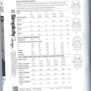 Uncut Simplicity Sewing Pattern 11183 9380 Misses' Sweatshirt Dresses ...