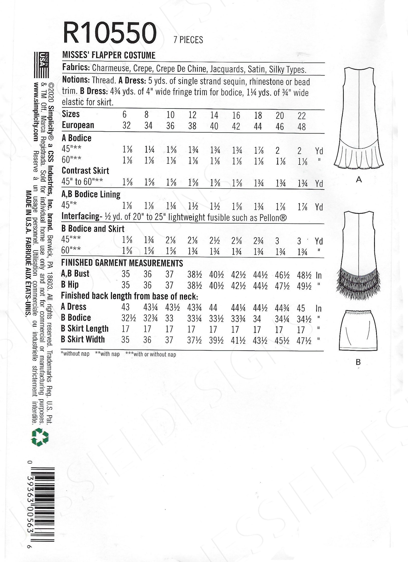 Uncut Simplicity Sewing Pattern 10550 9088 1920