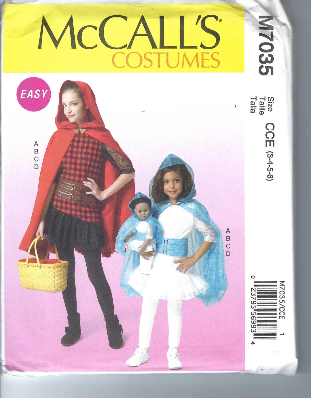 Uncut Mccalls Sewing Pattern Girls' and Dolls' Costumes Size 3, 4, 5, 6 ...
