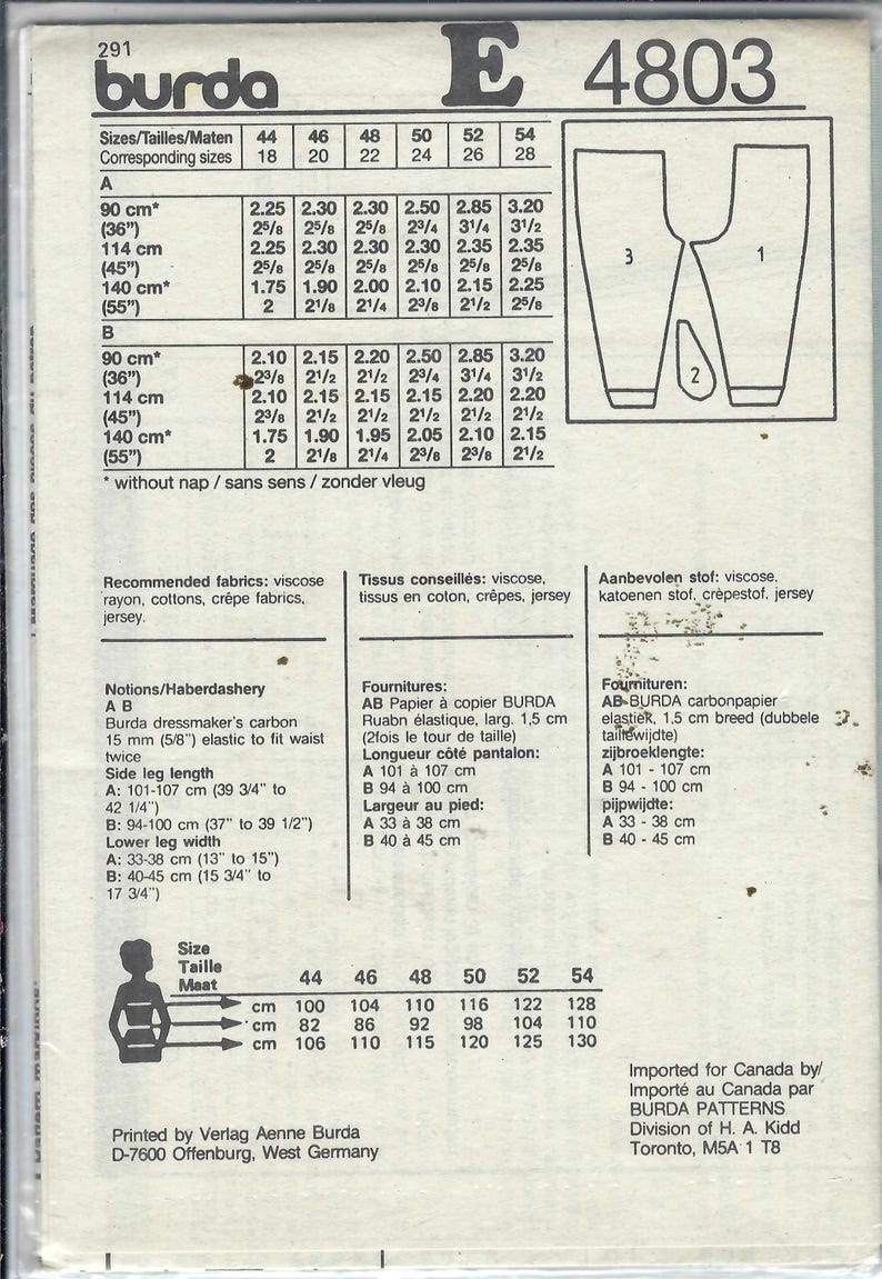 Uncut Burda Sewing Pattern 4803 Super Easy Misses Pants Size 18-28 - Etsy