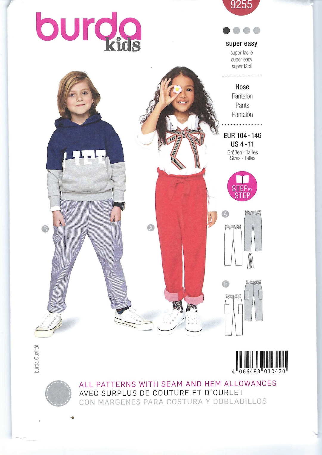 Uncut Burda Style Sewing Pattern 9255 - Pants - Slip Pants for Girls ...