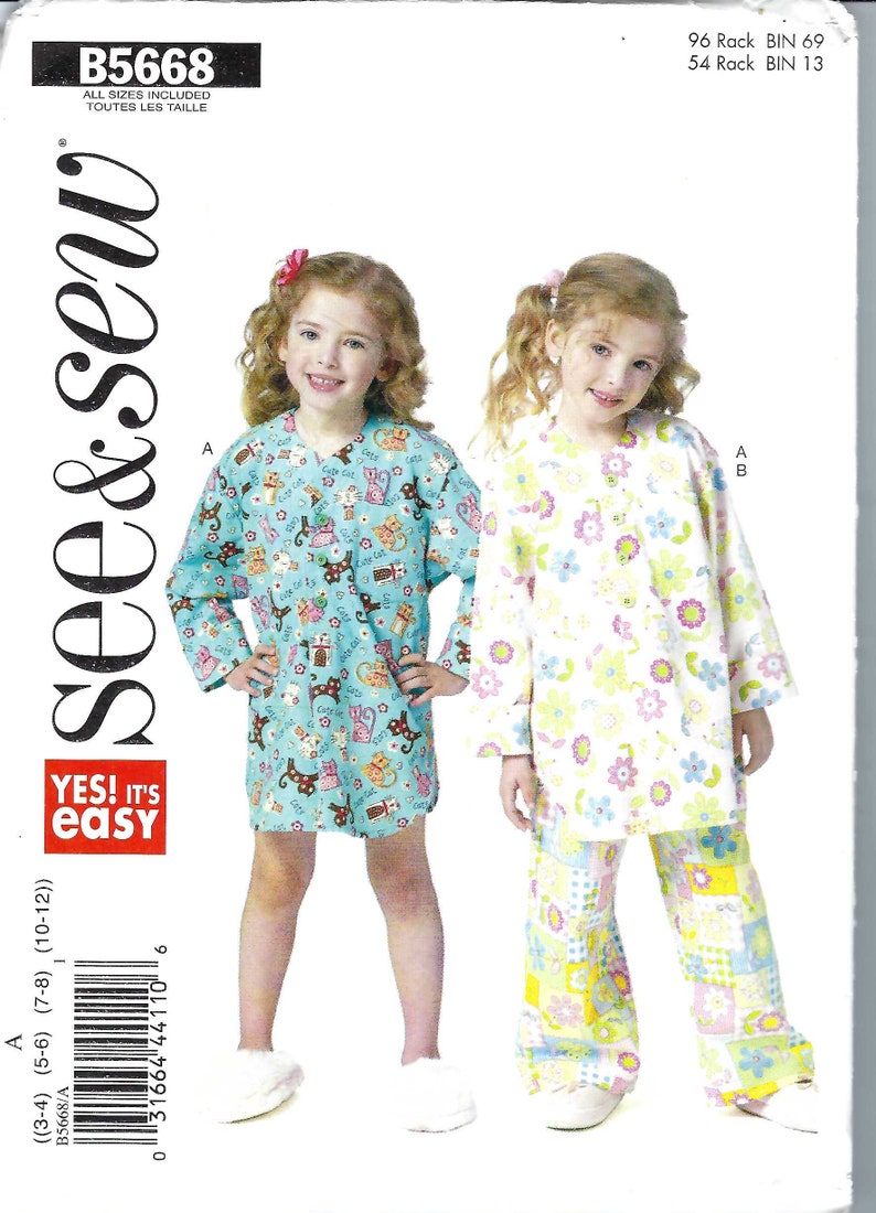 Uncut Butterick Sewing Pattern Girls Pajamas Pajama Tops - Etsy