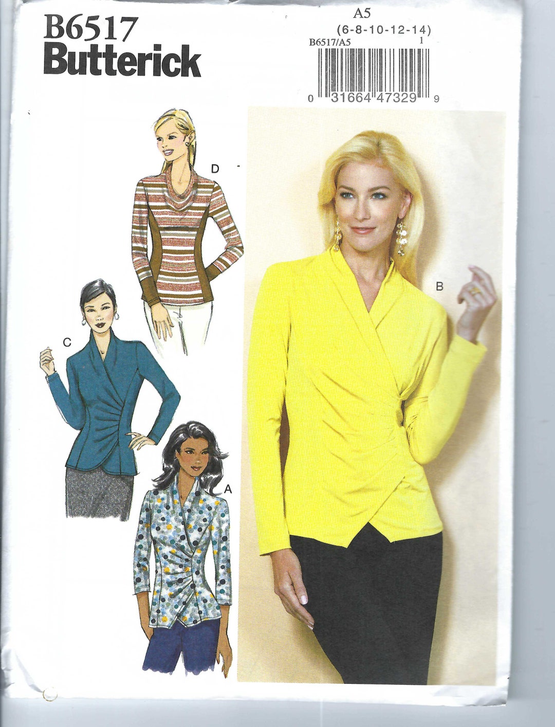 Uncut Butterick Sewing Pattern 6517 Pullover Blouse, Close Fitting Long ...