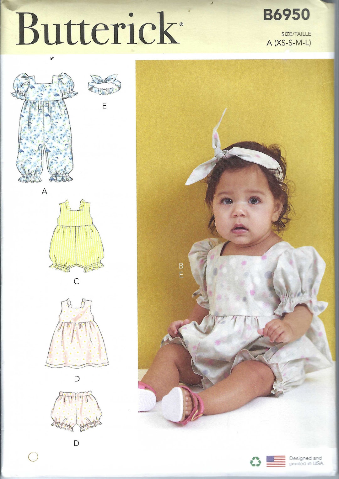 Uncut Butterick Sewing Pattern 11834 6950 Babies' Rompers, Dress ...
