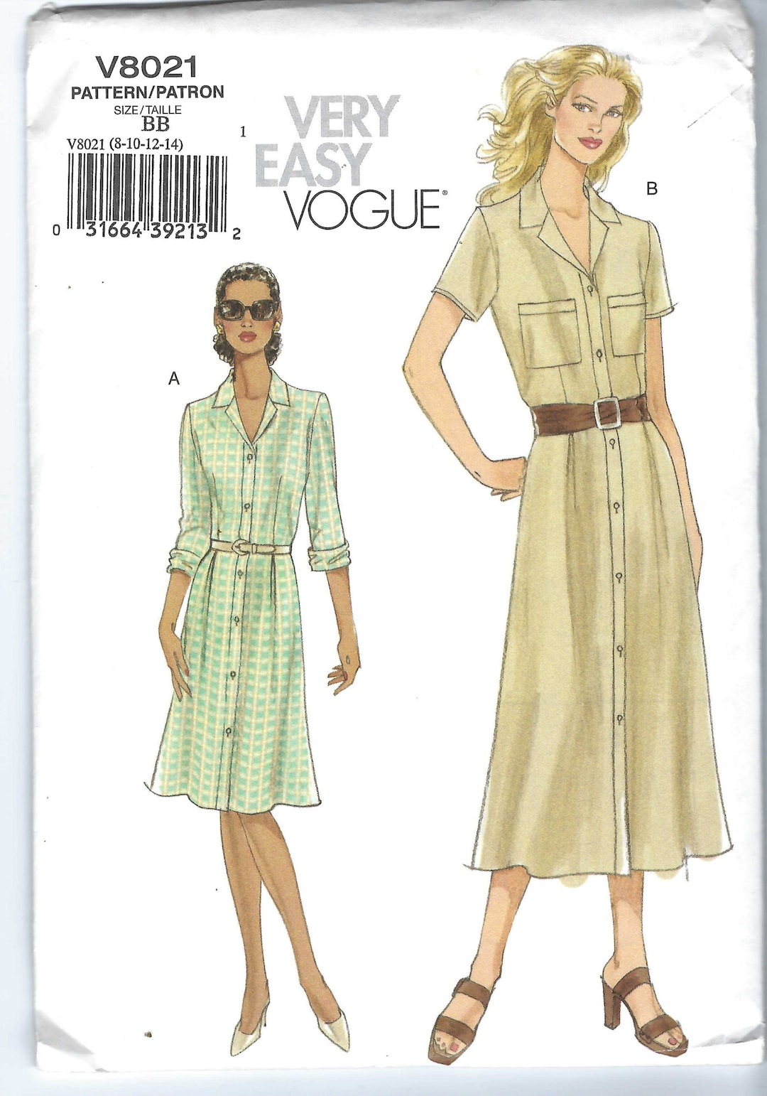 Uncut Vogue Sewing Pattern 8021 - Misses' Shirt Dress - Size 8, 10, 12 ...