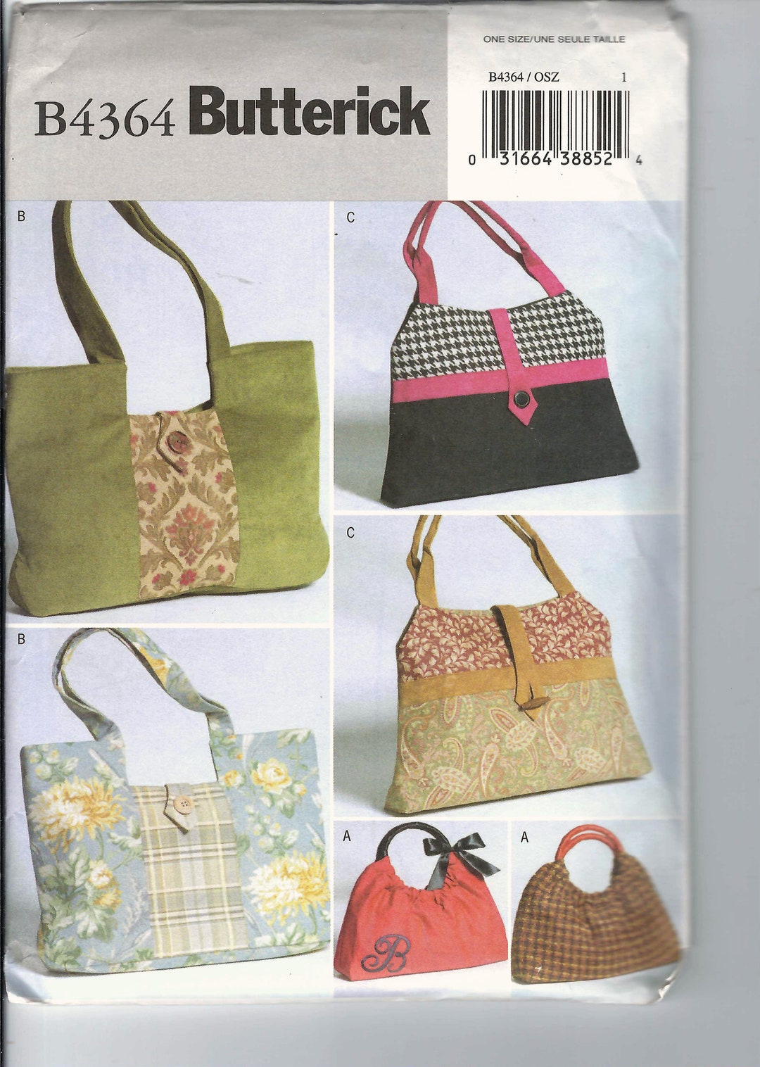 Uncut Butterick Sewing Pattern 4364 Summer Purses: Artsy Contrast ...