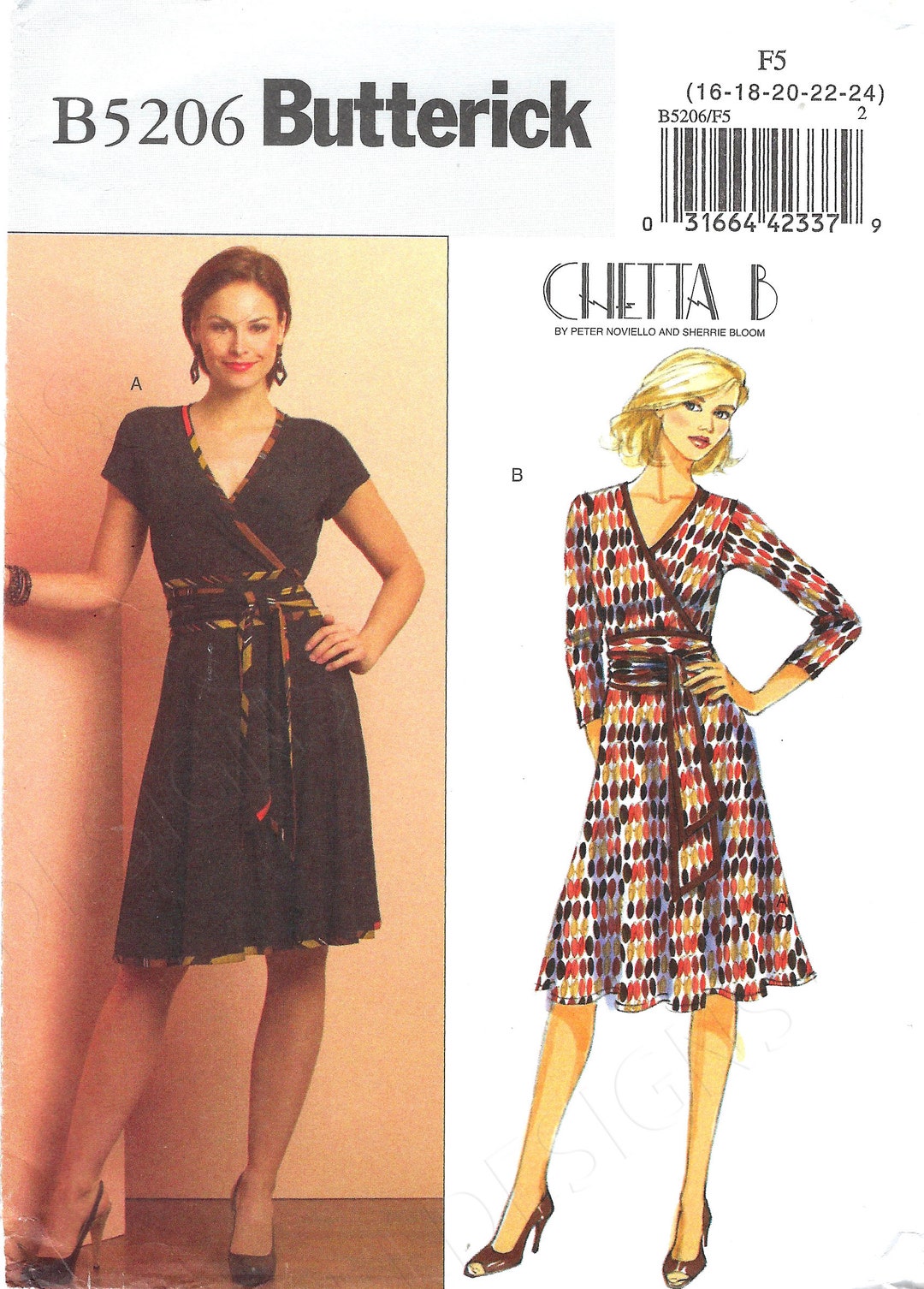 Uncut Butterick Sewing Pattern 5206 Misses' Mock Wrap Dress Size 8-14 ...
