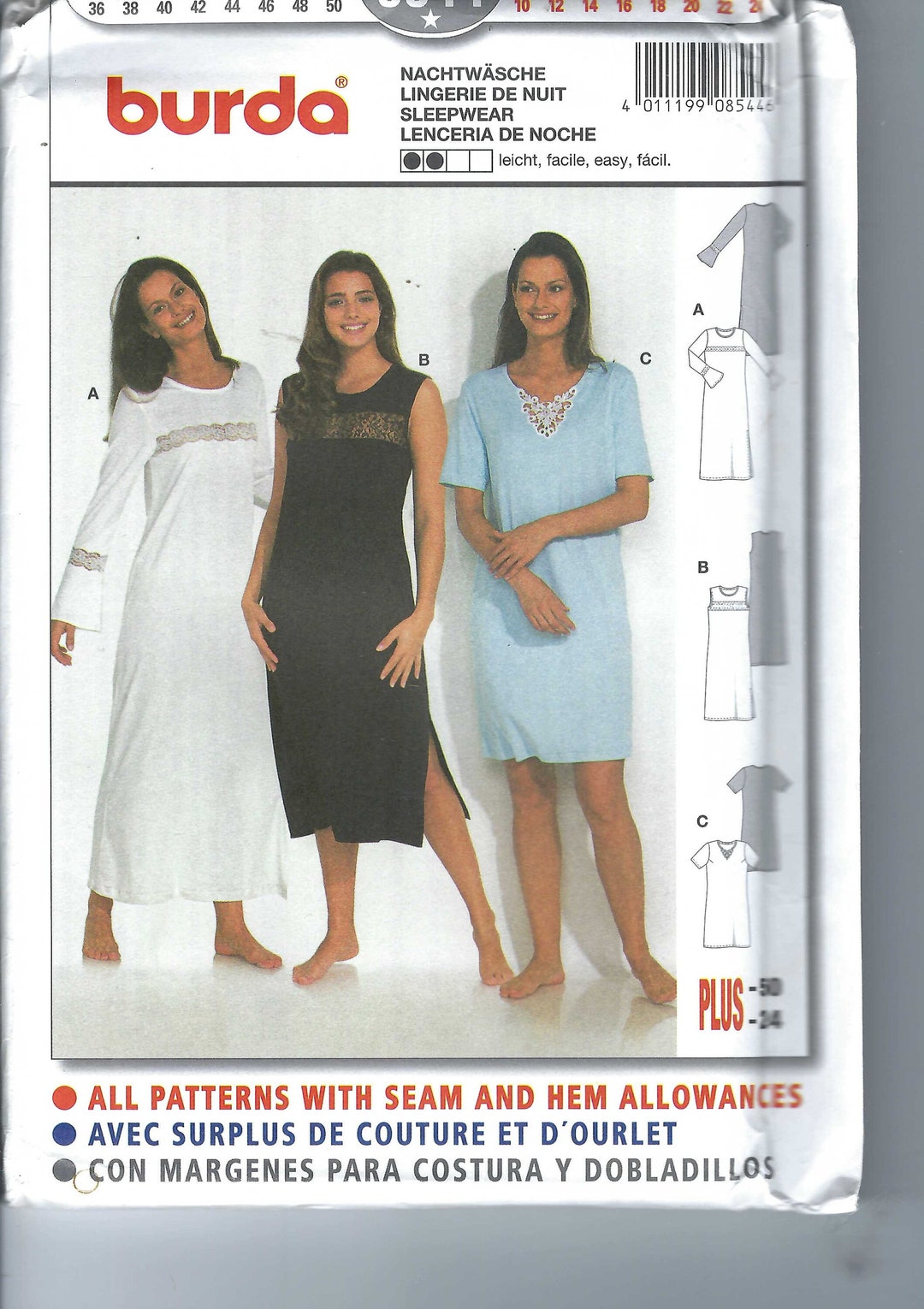 Uncut Vintage Burda Sewing Pattern 8544 Pattern Nightwear, Lingerie ...
