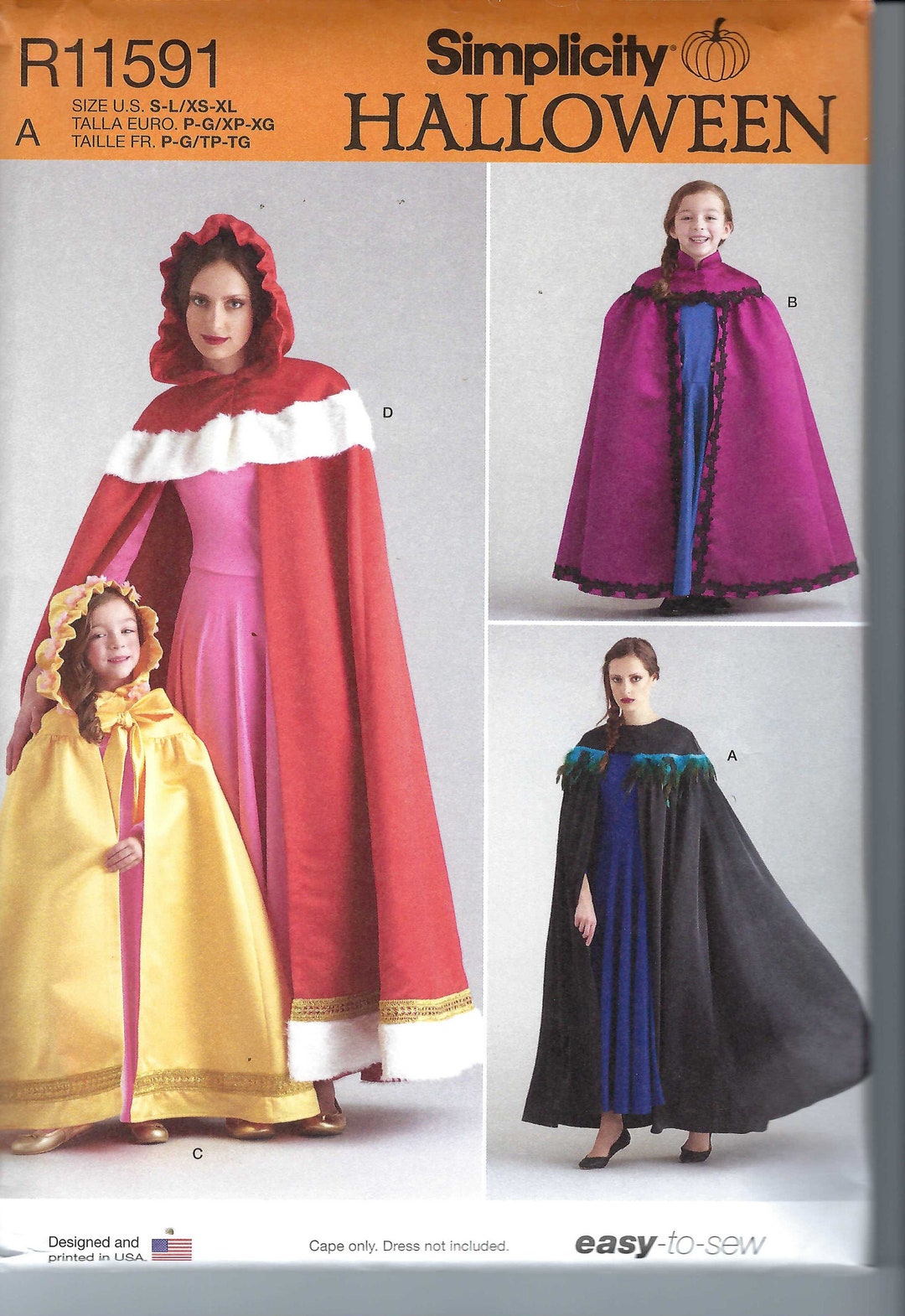 Uncut Simplicity Sewing Pattern 11591 9626 Cape Cloak Costume Sewing ...