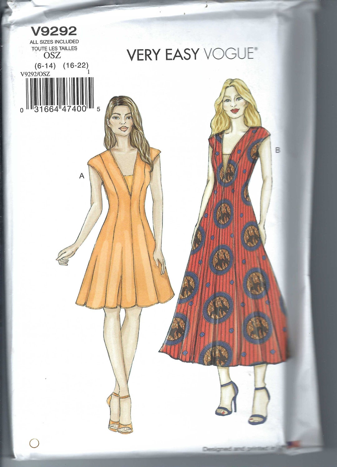 Uncut Vogue Sewing Pattern Women's Dress and Dickie, Formal Dress, Fit ...