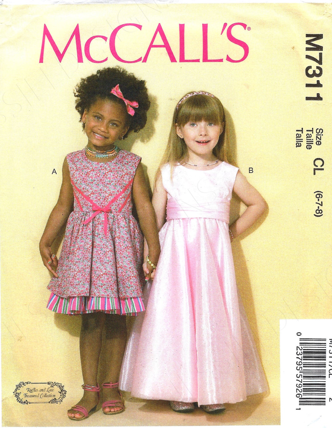 Uncut Mccalls Sewing Pattern 7311 Child's Dress and Belt Size 2-5 6-7-8 ...