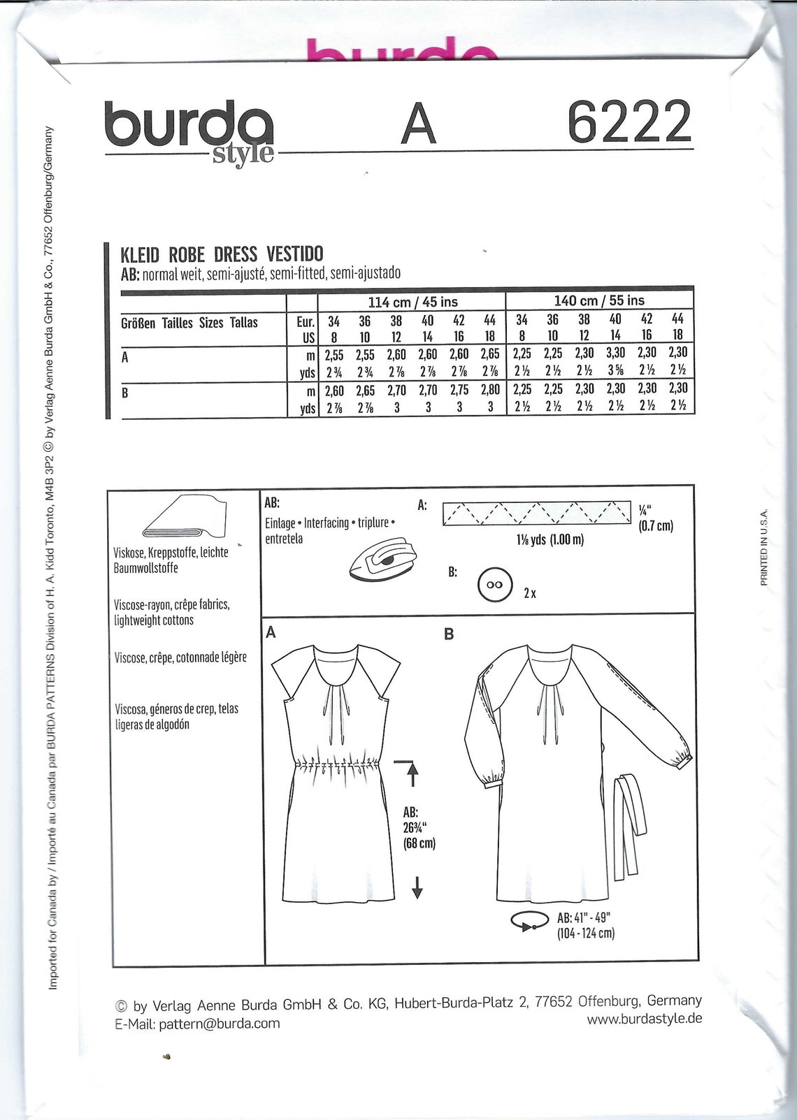 Uncut Burda Style Sewing Pattern Dress With Wrinkles at the Neckline ...