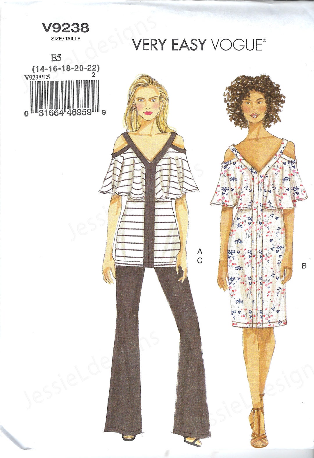 Uncut Vogue Sewing Pattern 9238 Misses' Cold-shoulder, Flounce Top and ...