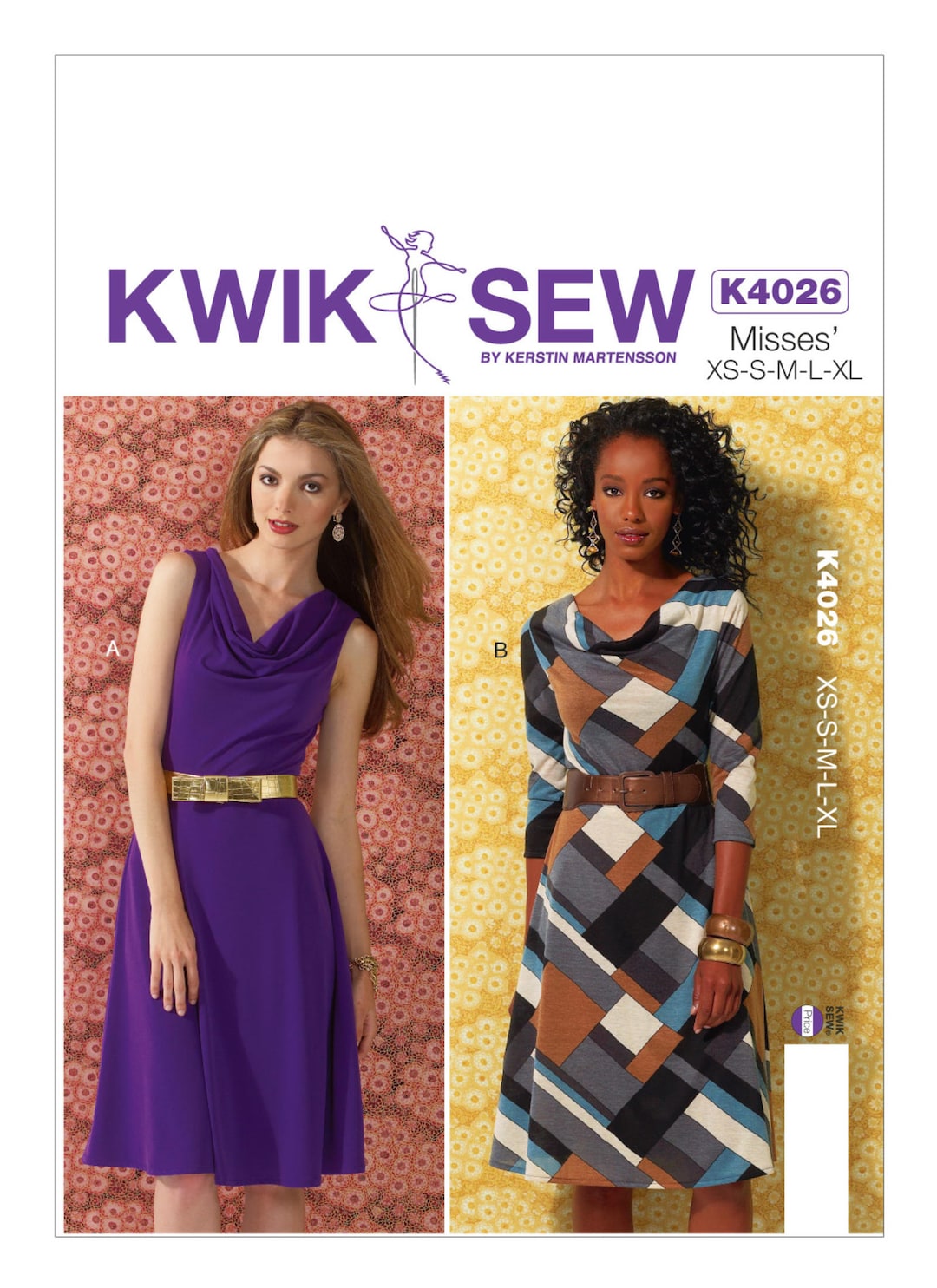 Uncut Kwik Sewing Pattern Sew 4026 Misses' Drape-neck Dresses Size XS-S ...