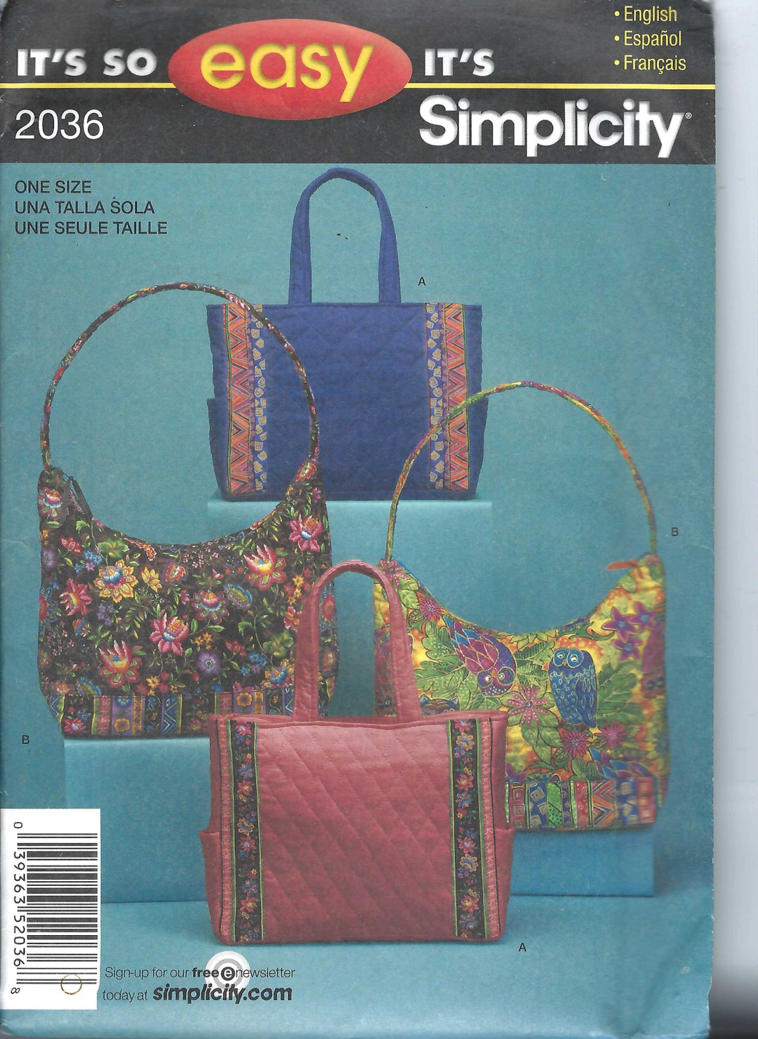 Uncut Simplicity Sewing Pattern 2036 Two Purses tote and Shoulder Bag ...