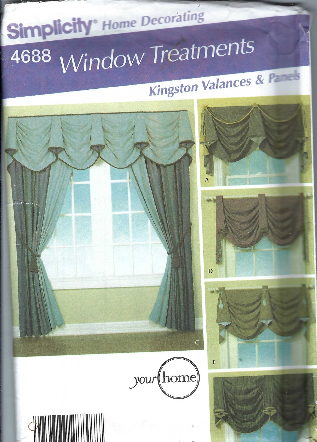 Uncut Simplicity Sewing Pattern Home Decorating 4688 Window Treatments Kingston Valances and ...