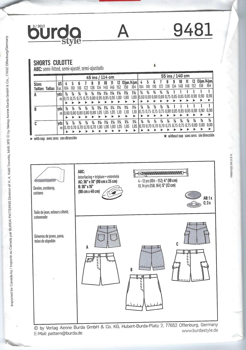 Uncut Burda Style Sewing Pattern Girls Shorts Pattern Burda | Etsy