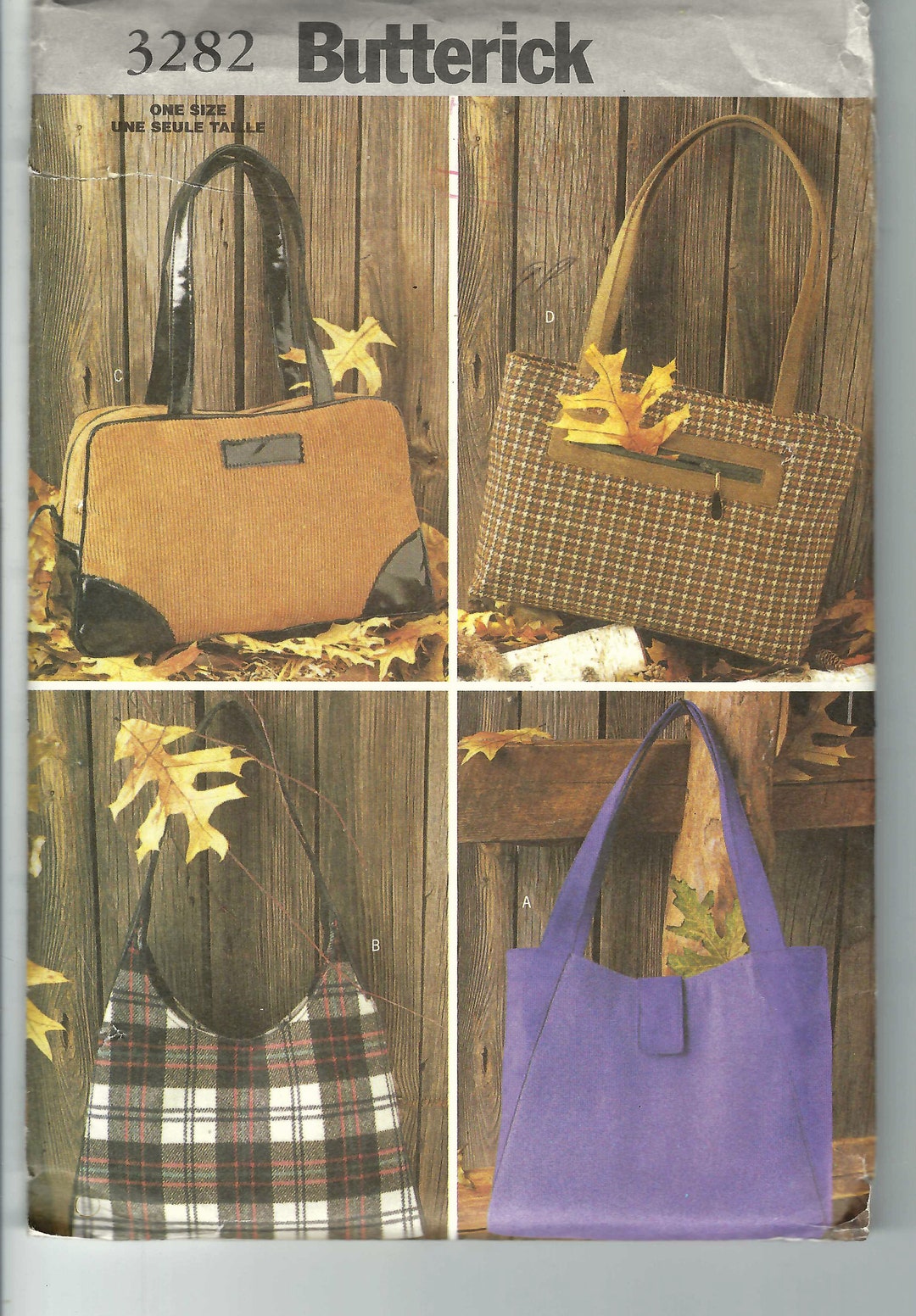 Uncut Butterick Sewing Pattern 3282 One Size Purse Bag Tote Accessories ...